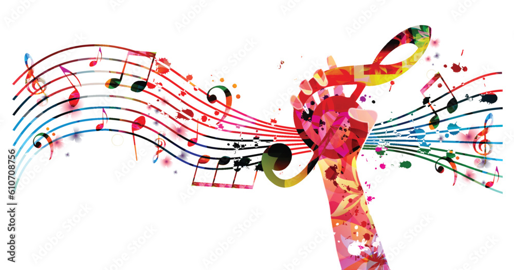 Hand holding treble clef musical note symbol on white background. Music ...