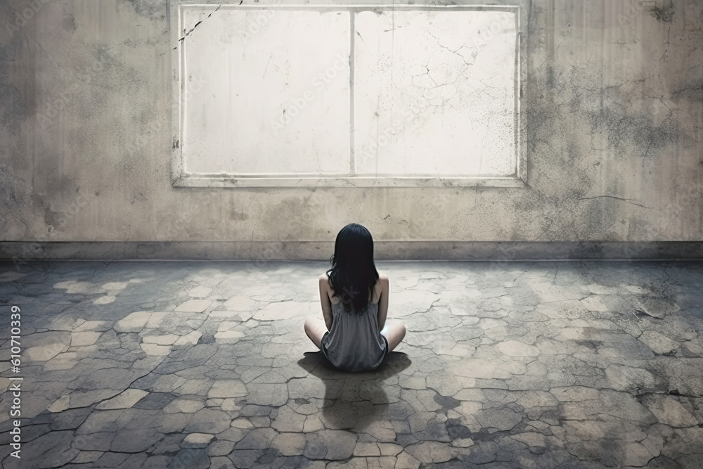 Depression and anxiety, abstract art, paintings, AI created images, dark, moody, empty room ...