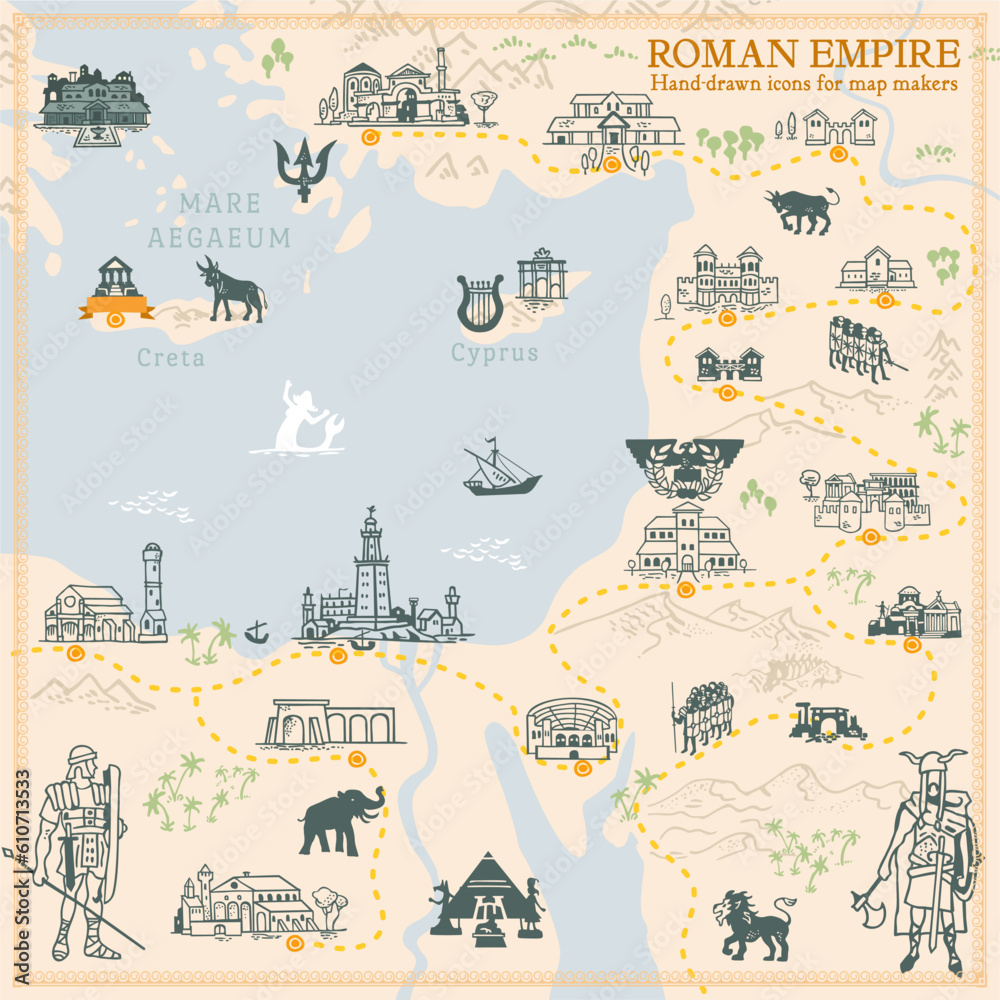 Roman Empire map builder simple hand draw illustrations in vector ...