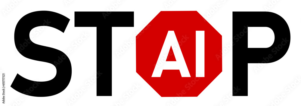 Vector illustration with STOP AI text begging for stopping development ...