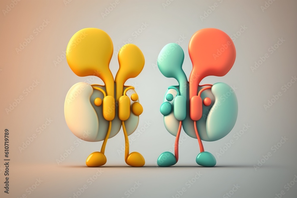 Kidneys. Cute cartoon healthy human anatomy internal organ character ...