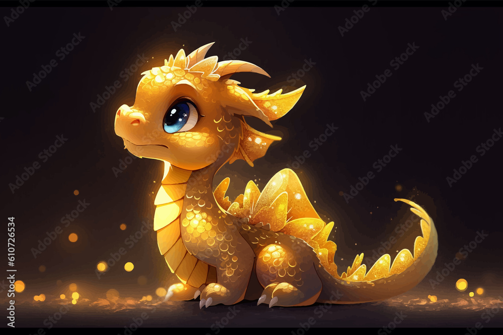 Super cute Golden, Yellow little baby dragon with big black eyes ...