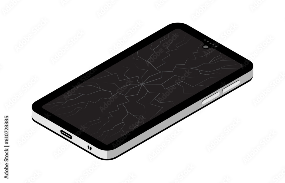 3d broken LCD mobile phone isometric vector illustration isolated on ...