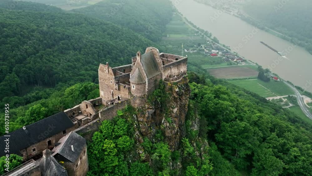 Aerial view of Aggstein Castle - Austria Aggstein sits high above the ...