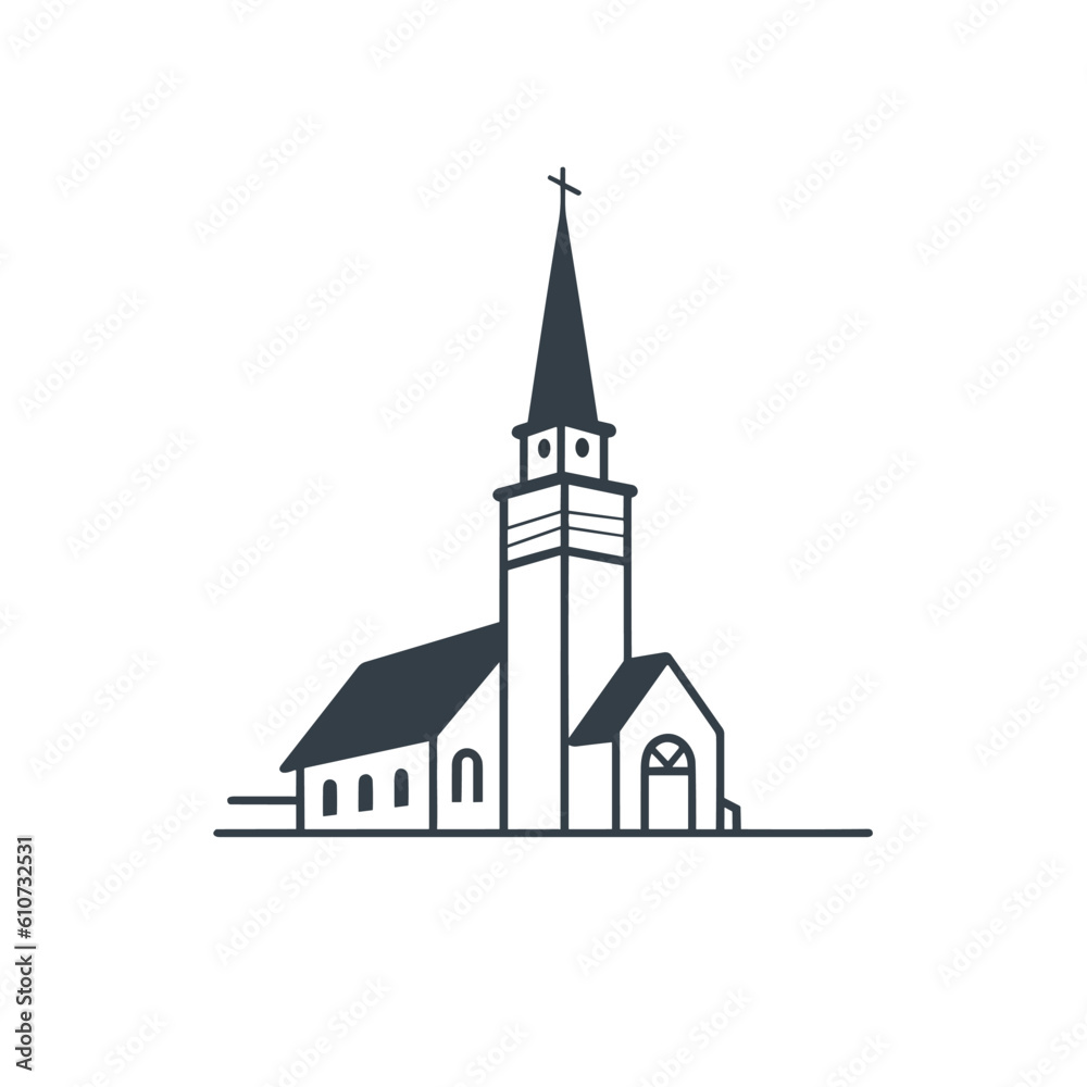 Church building icon. Church in continuous line art drawing style ...