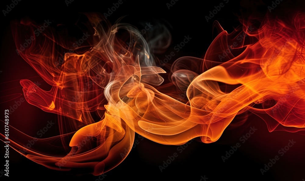 a close up of a red and yellow smoke on a black background with a black ...