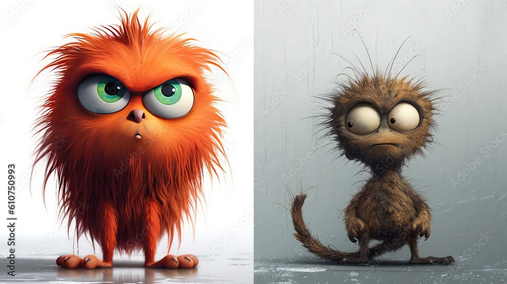 Generating AI illustration of a weird monster, Cartoon characters with ...