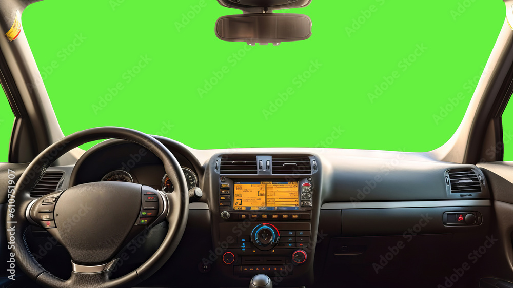 Car interior green screen with generative ai Stock Illustration | Adobe ...
