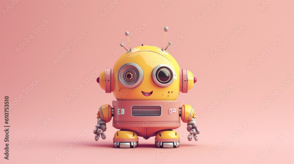 Generating AI illustration of a cute robot character with weird face ...