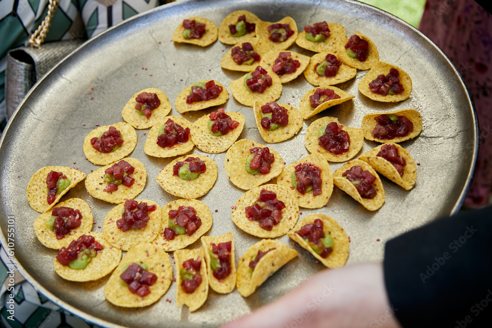 papitas, entrada, catering, copetín, fresco, carne, carne cruda, carne ...