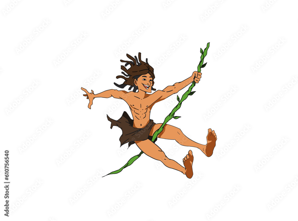 Tarzan Swinging | Tarzan Cartoon | Tarzan in Forest Stock Vector ...