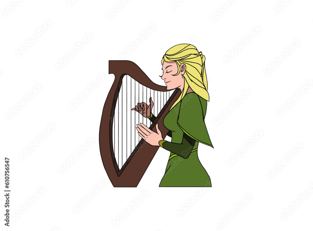Girl Playing Lyre | Lyre Vector | Playing Lyre | Musical Instrument ...