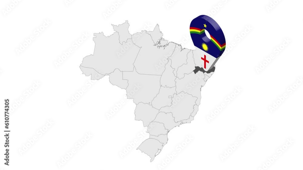 Location State of Pernambuco on map Brazil. 3d Pernambuco flag map ...