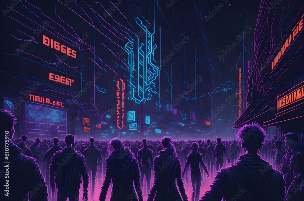 Electrifying Illustration: Cyberpunk Nightclub with Neon Lights and ...