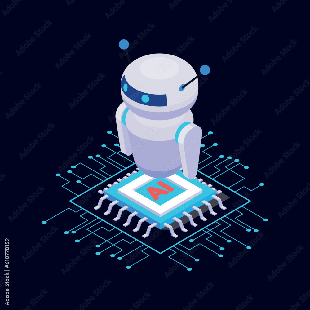 Isometric artificial intelligence. Neuronet or ai technology background ...