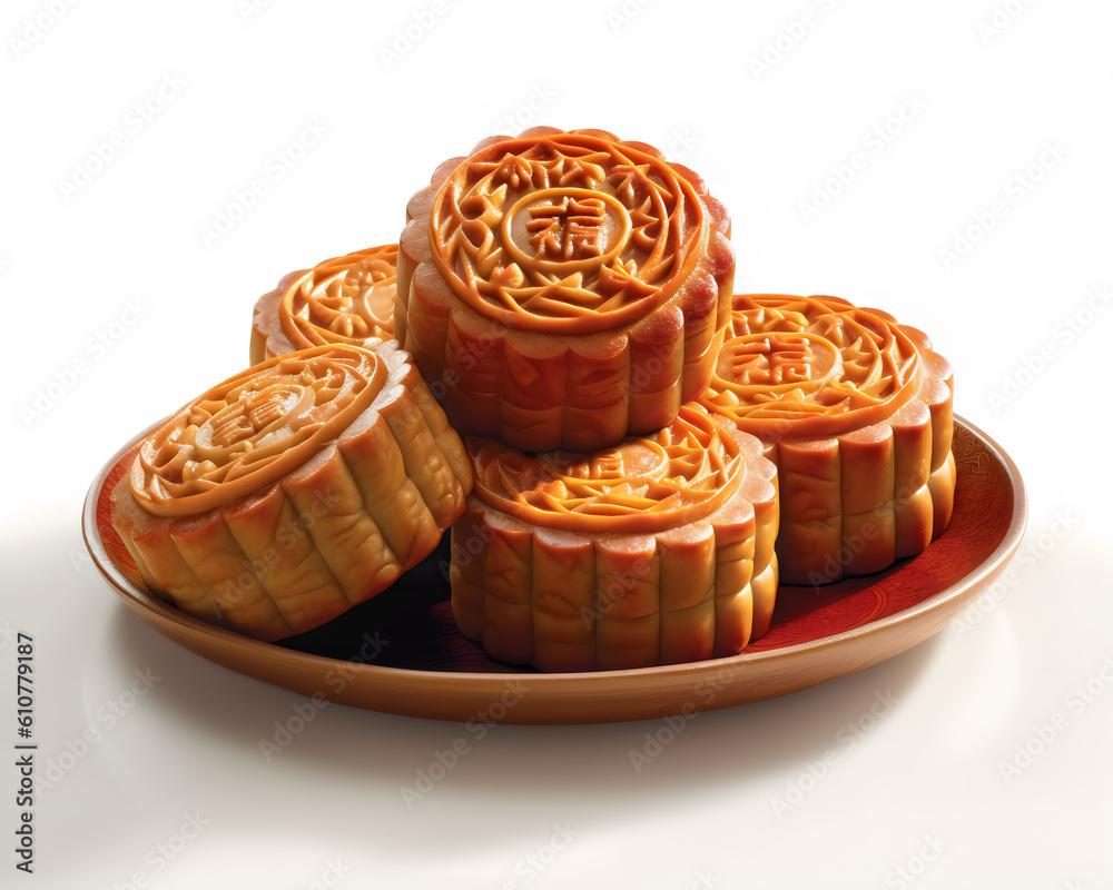 Vietnamese moon cake with white background Stock Illustration | Adobe Stock