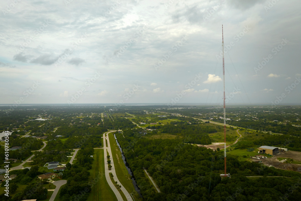 Tall telecommunication radio cell tower with wireless communication 5g antennas for network ...