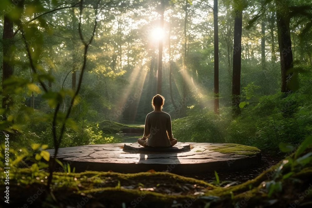 meditation in the forest Stock Illustration | Adobe Stock