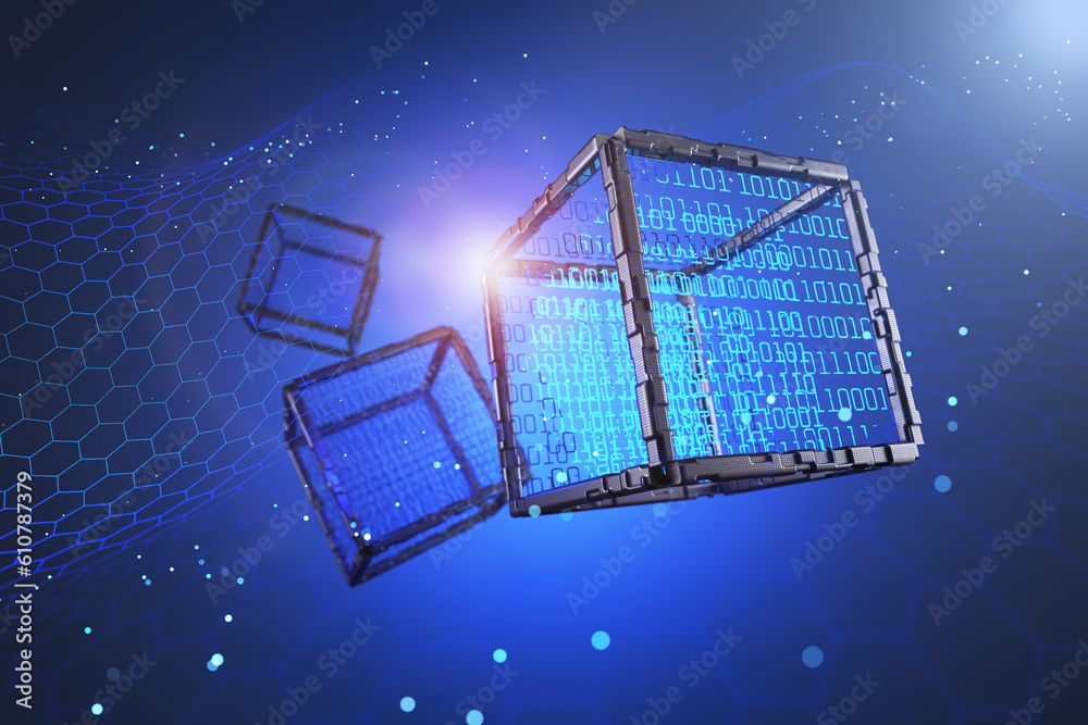 Blockchain technology concept. quantum computer. Big data. Neural networks. 3d rendering. Stock ...