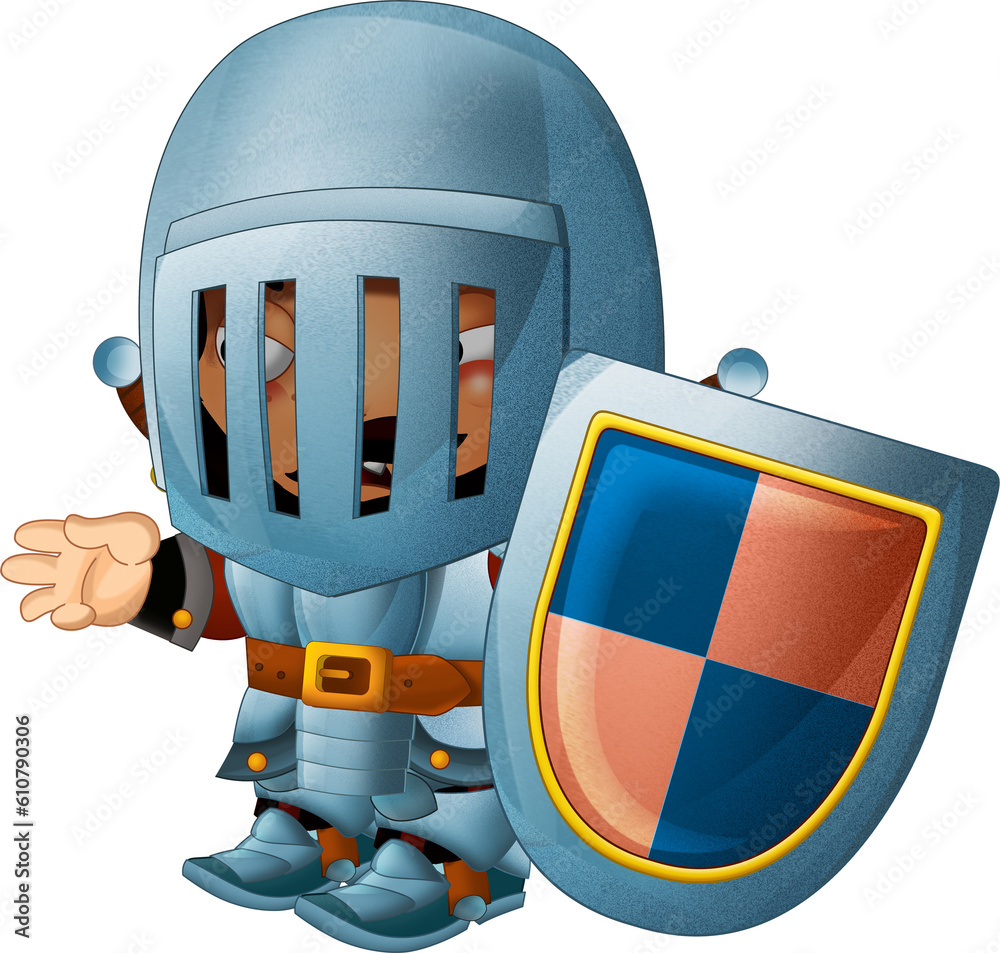 cartoon scene with medieval happy knight in armor isolated illustration ...