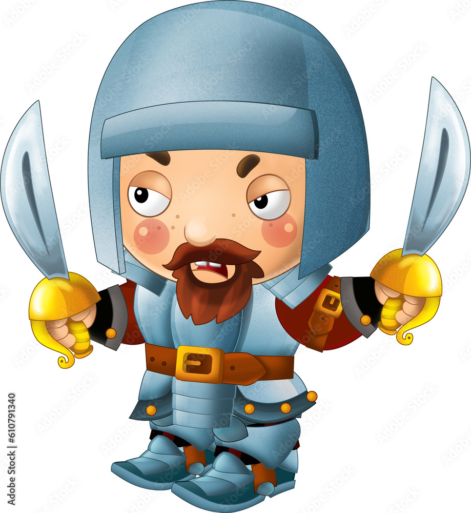 cartoon scene with medieval happy knight in armor isolated illustration ...