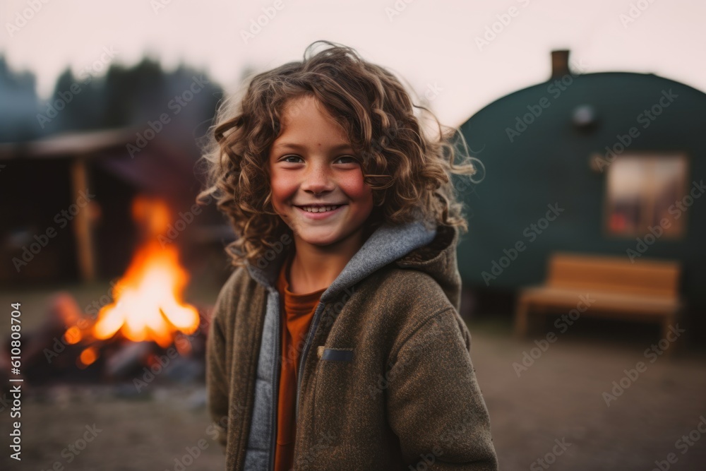 Medium shot portrait photography of a grinning child female that is ...