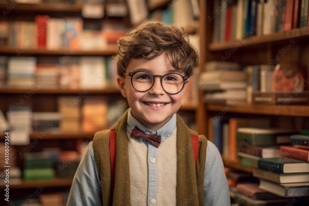 Medium shot portrait photography of a grinning child male that is ...