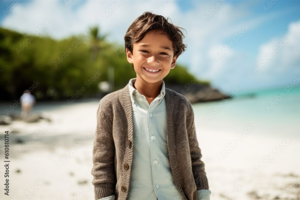 Medium shot portrait photography of a pleased child male that is ...
