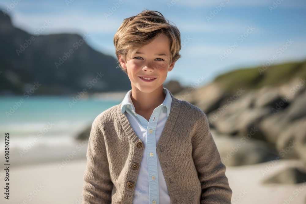 Medium shot portrait photography of a pleased child male that is ...