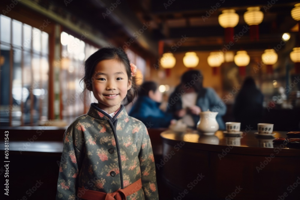Medium shot portrait photography of a satisfied child female that is ...