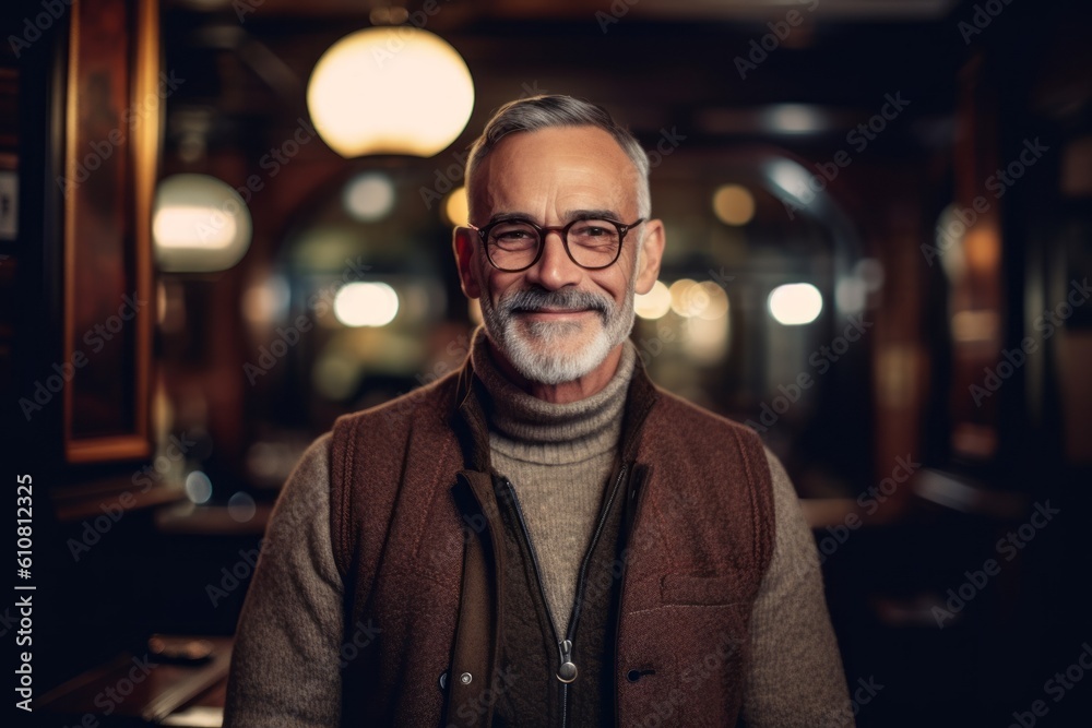 Medium shot portrait photography of a grinning man in his 50s that is ...