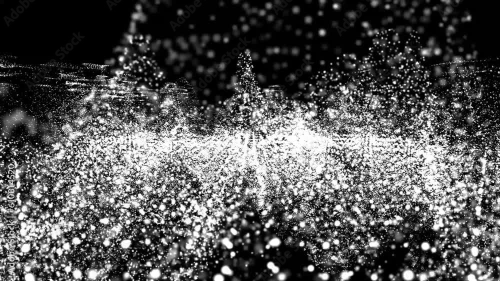 3D Abstract white light particles audio waveform on black background ...