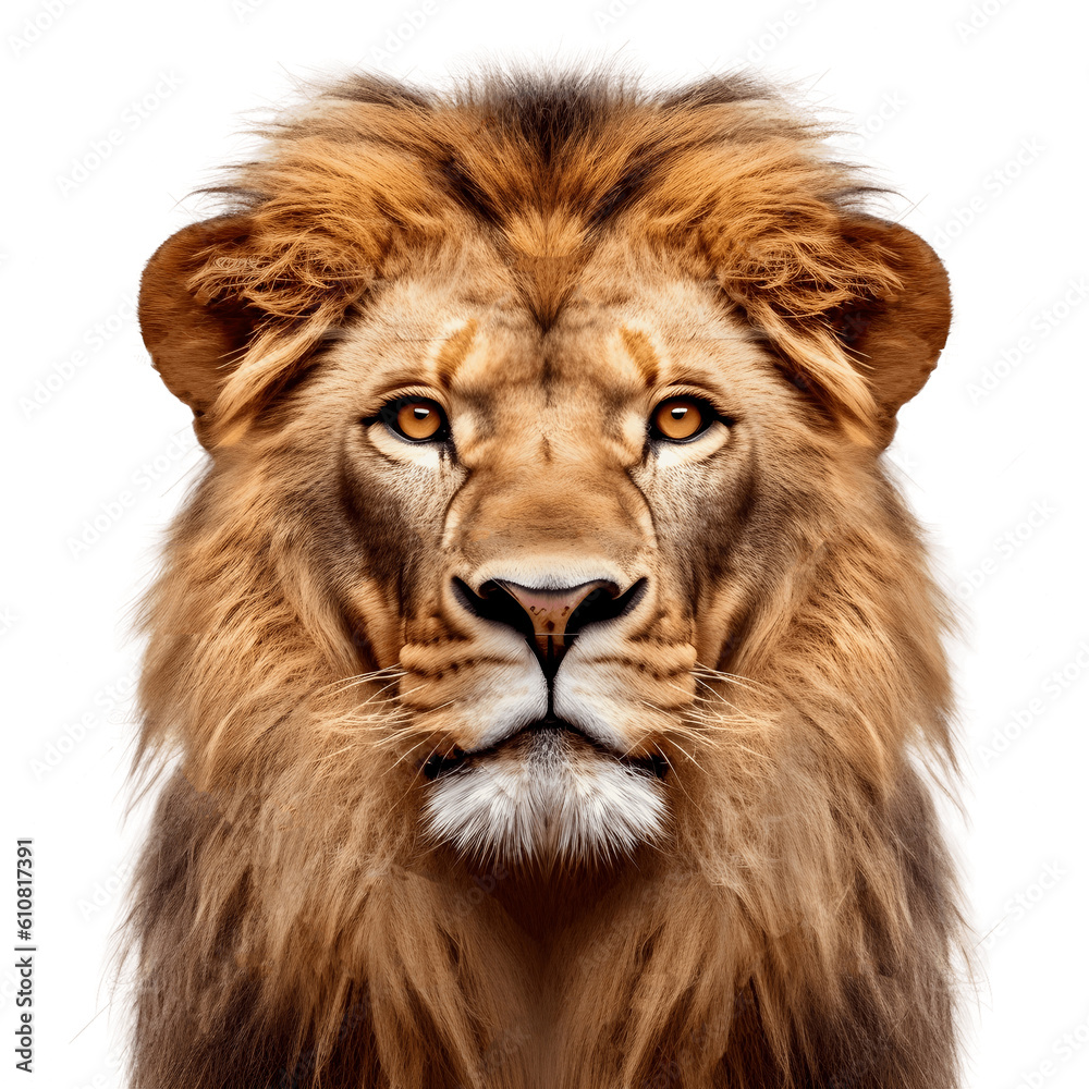 Lion face shot isolated on white background, Transparent cutout Stock ...