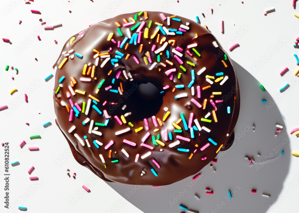 top view, donut with sprinkles chocolate glazed isolated over white ...