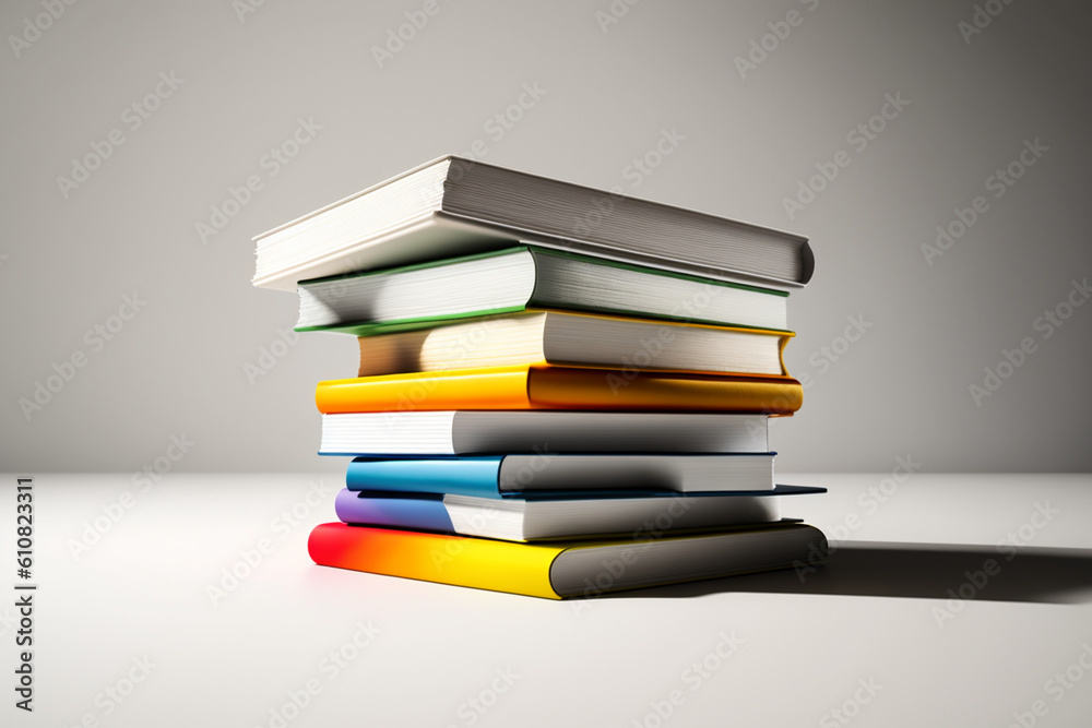 A book pile close up on a table. Front view pile book. For festival of ...