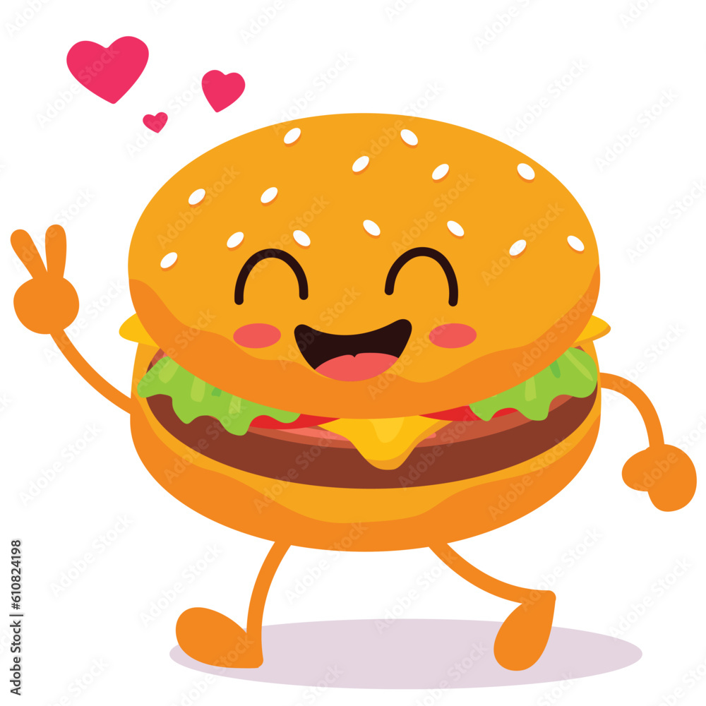 Happy smiling kawaii cute burger. Vector flat cartoon character ...