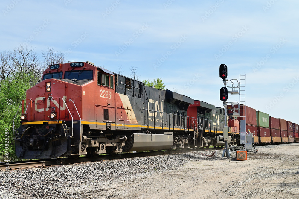 Foto de Canadian National Railway locomotives lead an intermodal ...