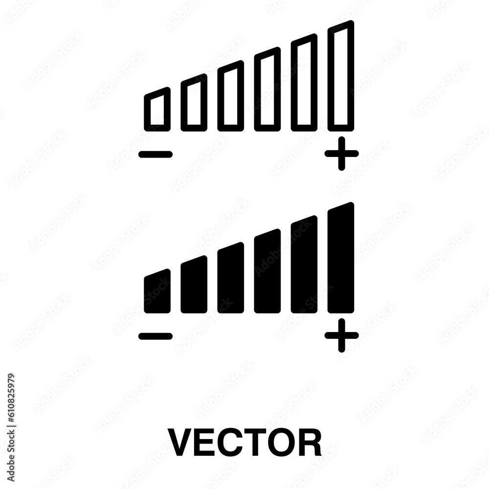 Volume adjustment icon,High and low sound level sign vector. Power ...