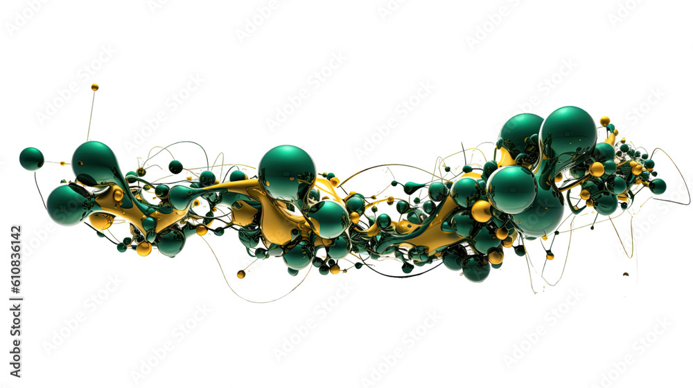 subatomic particles in gold and green abstract colorful shape, 3d ...