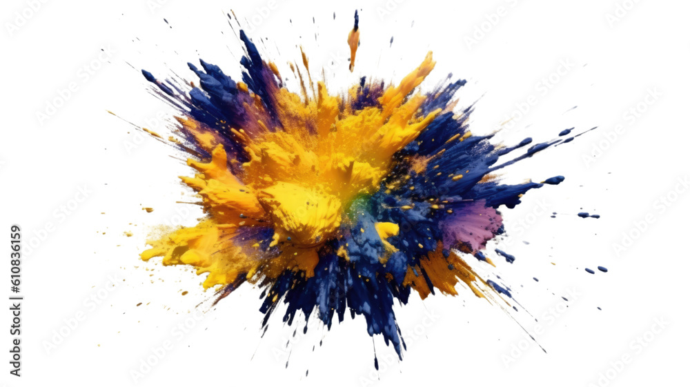 supernova explosion in yellow and indigo abstract colorful shape, 3d ...