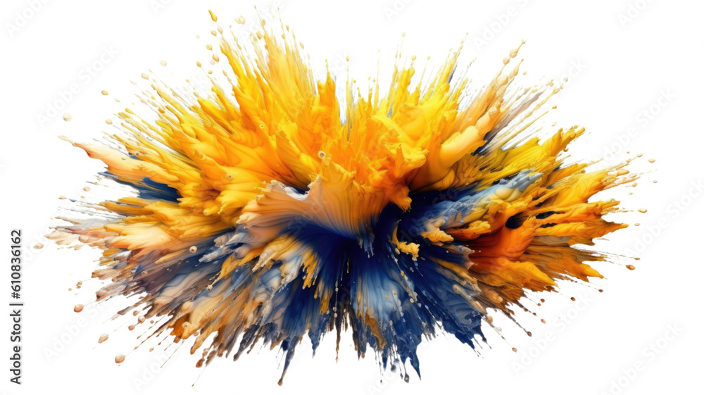supernova explosion in yellow and indigo abstract colorful shape, 3d ...