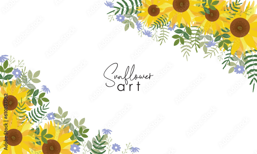 frame with flowers. beautiful sunflower invitation card set. Watercolor ...