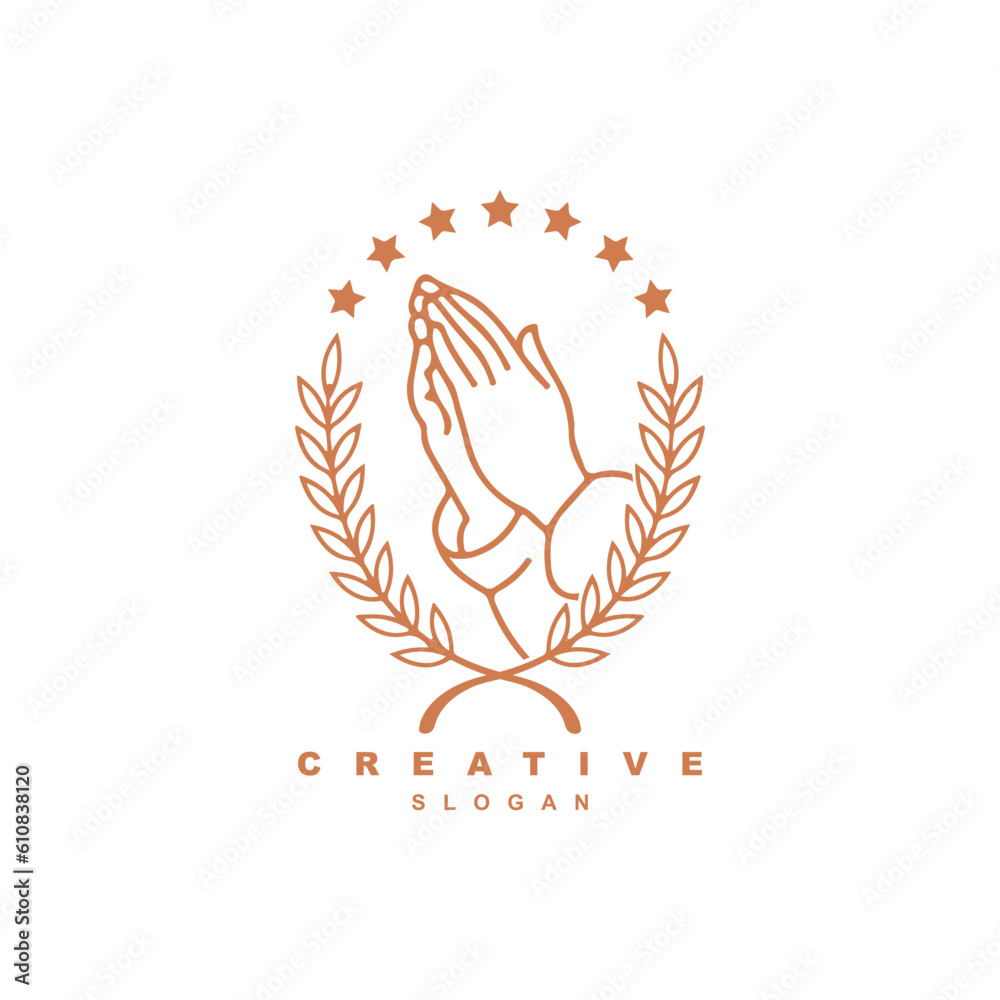 pray hand gesture logo design. Hope hand with wheat and star logo ...