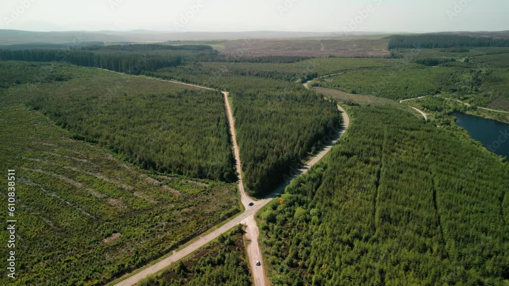Clocaenog Forest scenic roads at the side of Llyn Brenig, Denbigh Moors ...
