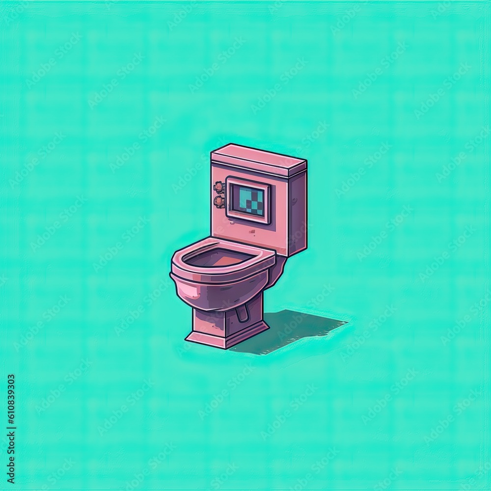 Pixelart representation of a colorful toilet. The vibrant colors and ...