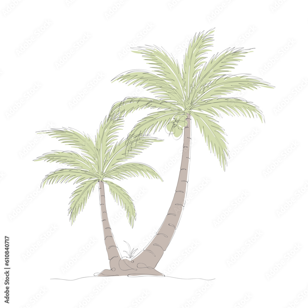 Coconut tree line art drawing. Single continuous line drawing of ...