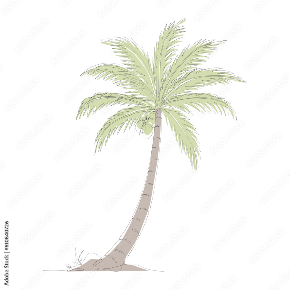 Coconut tree line art drawing. Single continuous line drawing of ...
