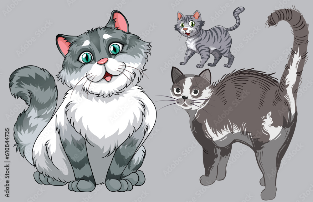 Cute cat cartoon set. Vector illustration for design. Pro Vector Set of ...
