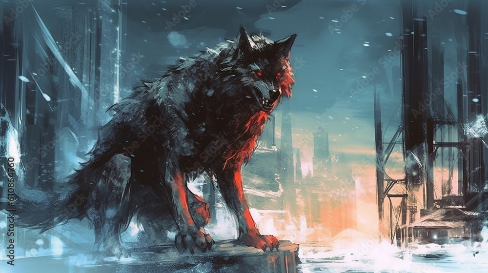 Generative AI, Moonlit Frost: A Majestic Werewolf in Winter Stock ...