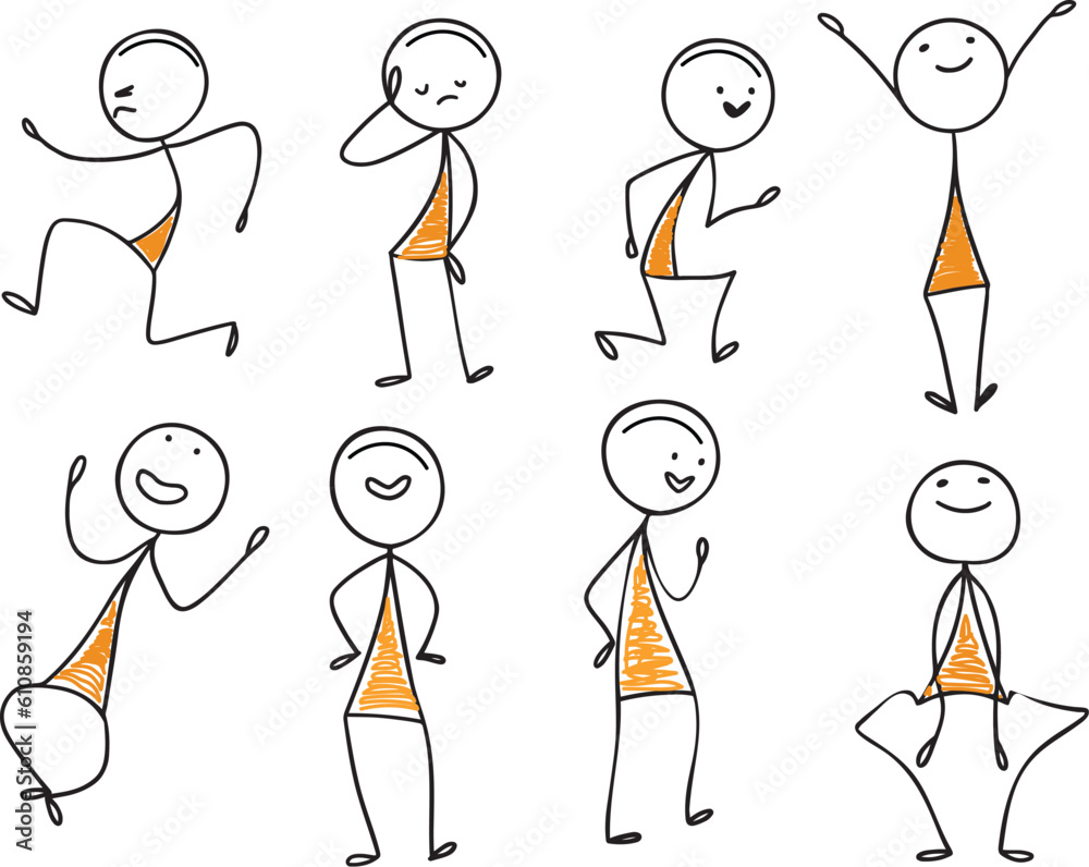 Character. Emotional. funny with stickman. Hand drawn stickman. Cartoon ...